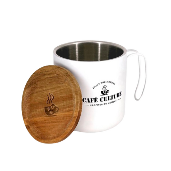 Café Culture White Double Wall Mug with Lid - Faema Montréal